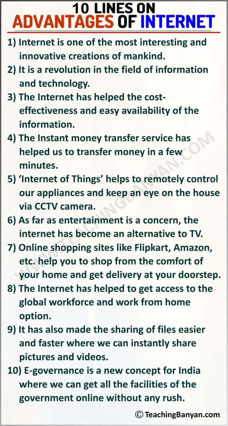 10 Lines on Advantages of Internet for Children and Students of Class 1 ...