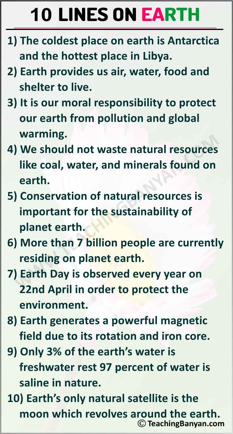 10 Lines on Earth for Children and Students of Class 1, 2, 3, 4, 5, 6 10 Lines on Earth for Children and Students of Class 1, 2, 3, 4, 5, 6