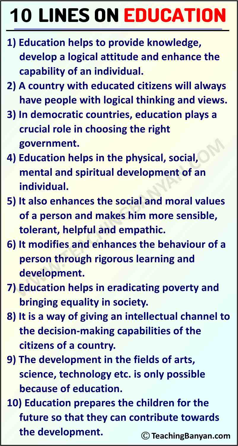 10 Lines on Education for Children and Students of Class 1, 2, 3, 4, 5, 6 10 Lines on Education for Children and Students of Class 1, 2, 3, 4, 5, 6