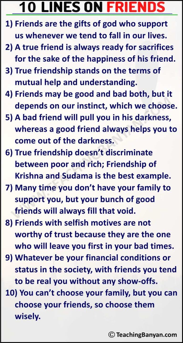 10 Lines on Friends for Children and Students of Class 1, 2, 3, 4, 5, 6