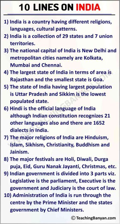 10 Lines on India in English for Children and Students of Class 1, 2, 3 ...