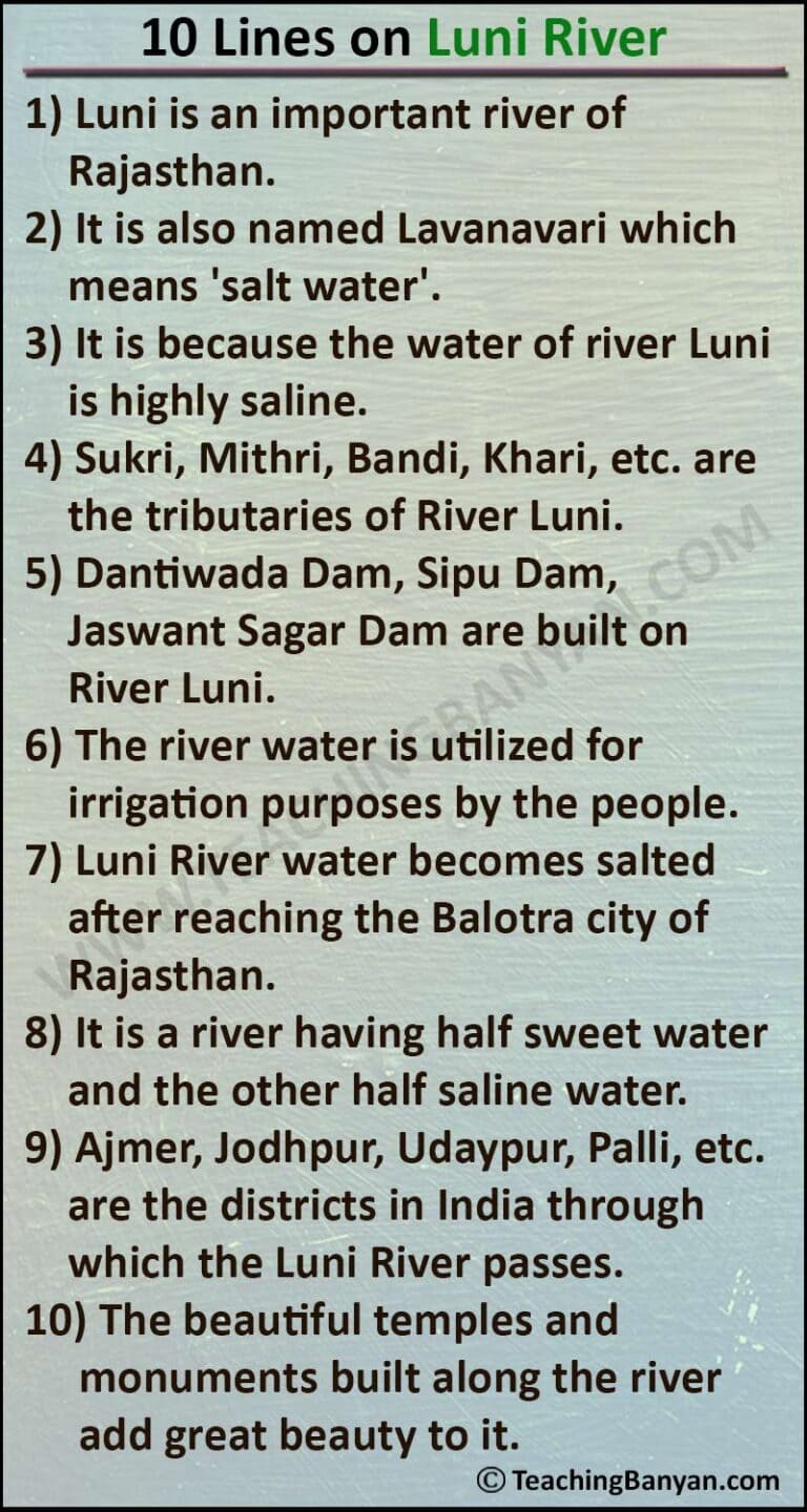 10 Lines on Luni River in English for Children and Students