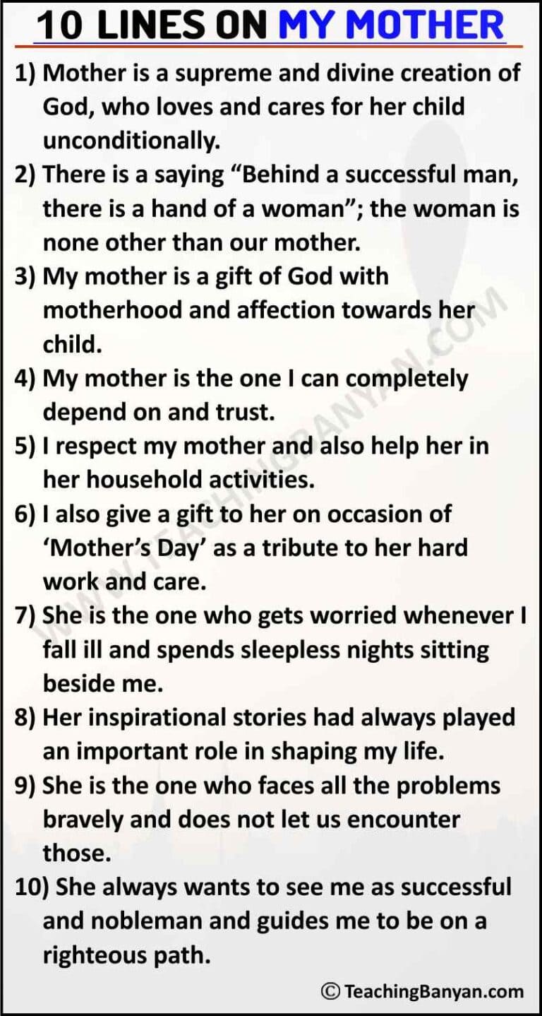 10 Lines on My Mother for Children and Students of Class 1, 2, 3, 4, 5, 6