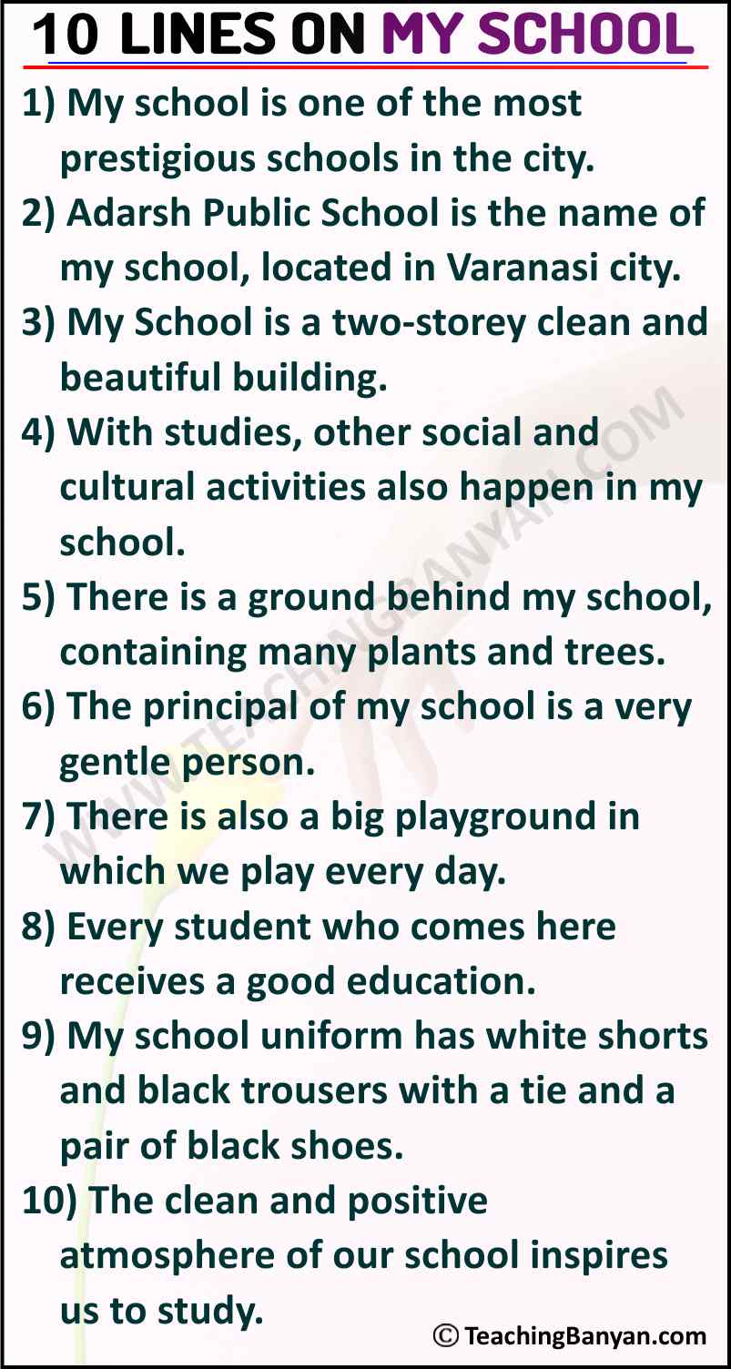 10 Lines on My School for Children and Students of Class 1, 2, 3, 4, 5, 6 10 Lines on My School for Children and Students of Class 1, 2, 3, 4, 5, 6