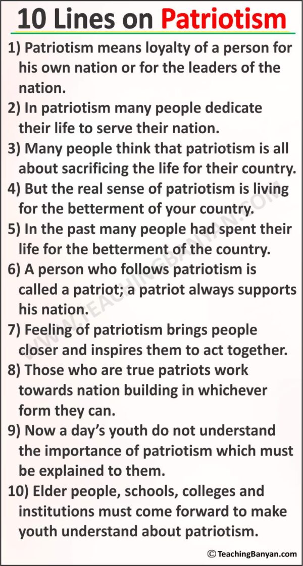 10 Lines on Patriotism for Children and Students of Class 1, 2, 3, 4, 5, 6