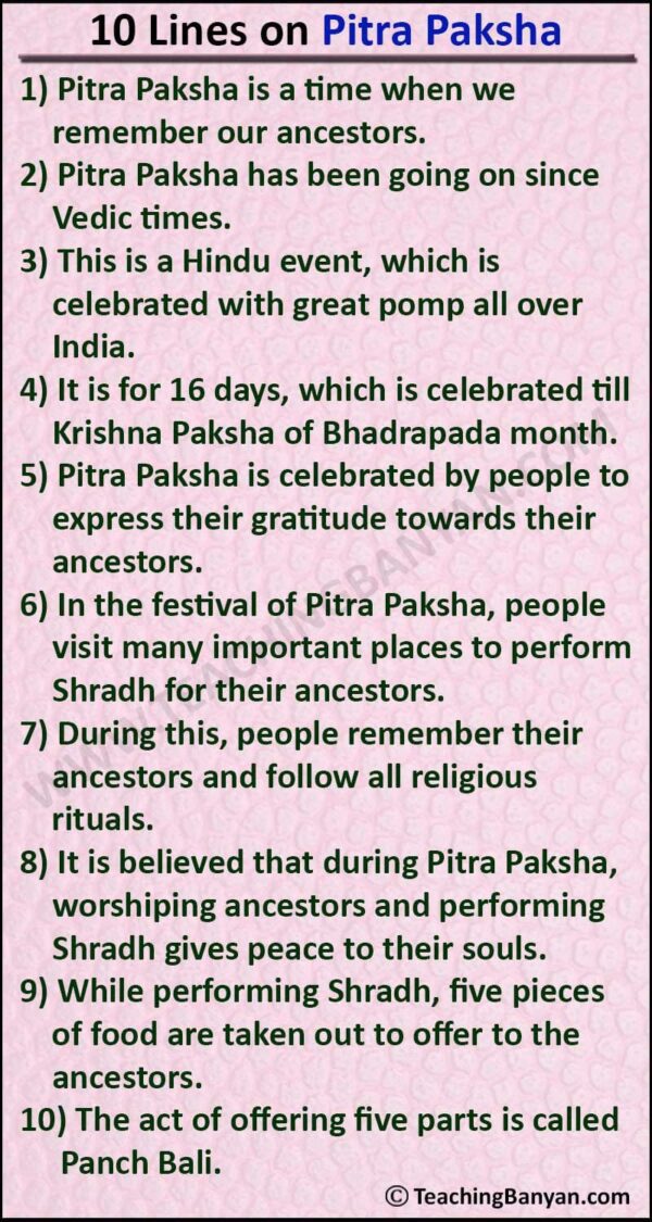 10 Lines on Pitra Paksha in English for Children and Students of Class ...