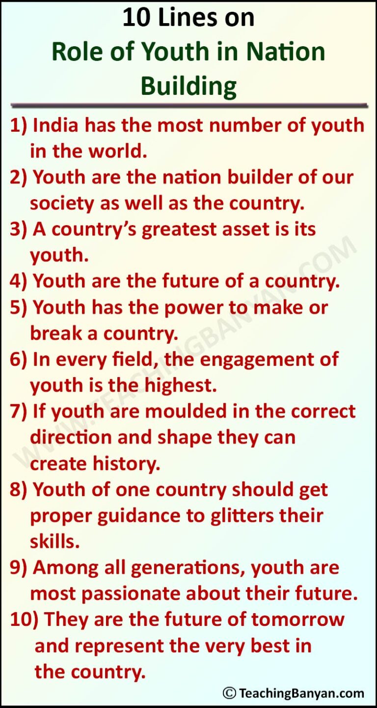 10 Lines on Role of Youth in Nation Building for Students of Class 1, 2 ...