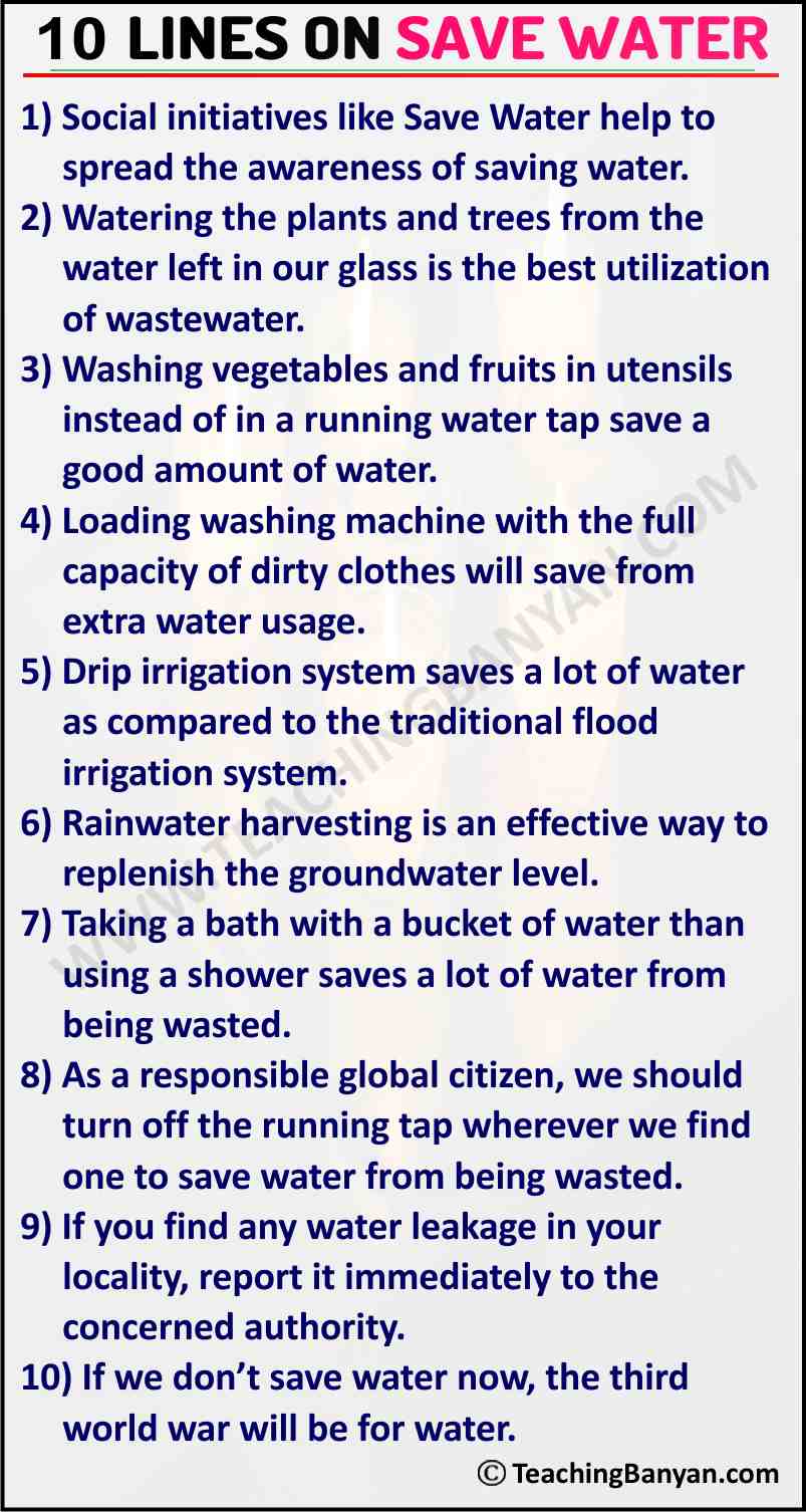 10 Lines on Save Water for Children and Students of Class 1, 2, 3, 4, 5, 6 10 Lines on Save Water for Children and Students of Class 1, 2, 3, 4, 5, 6