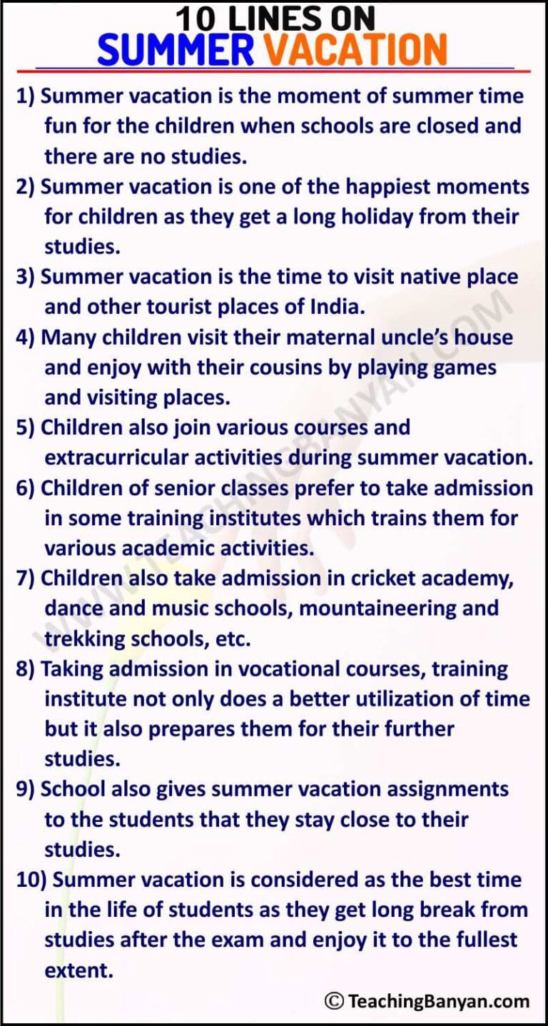 10 Lines On Summer Vacation For Children And Students Of Class 1 2 3 10 Lines On Summer Vacation For Children And Students Of Class 1 2 3
