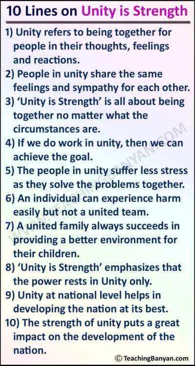 10 Lines on Unity is Strength for Children and Students of Class 1, 2 ...