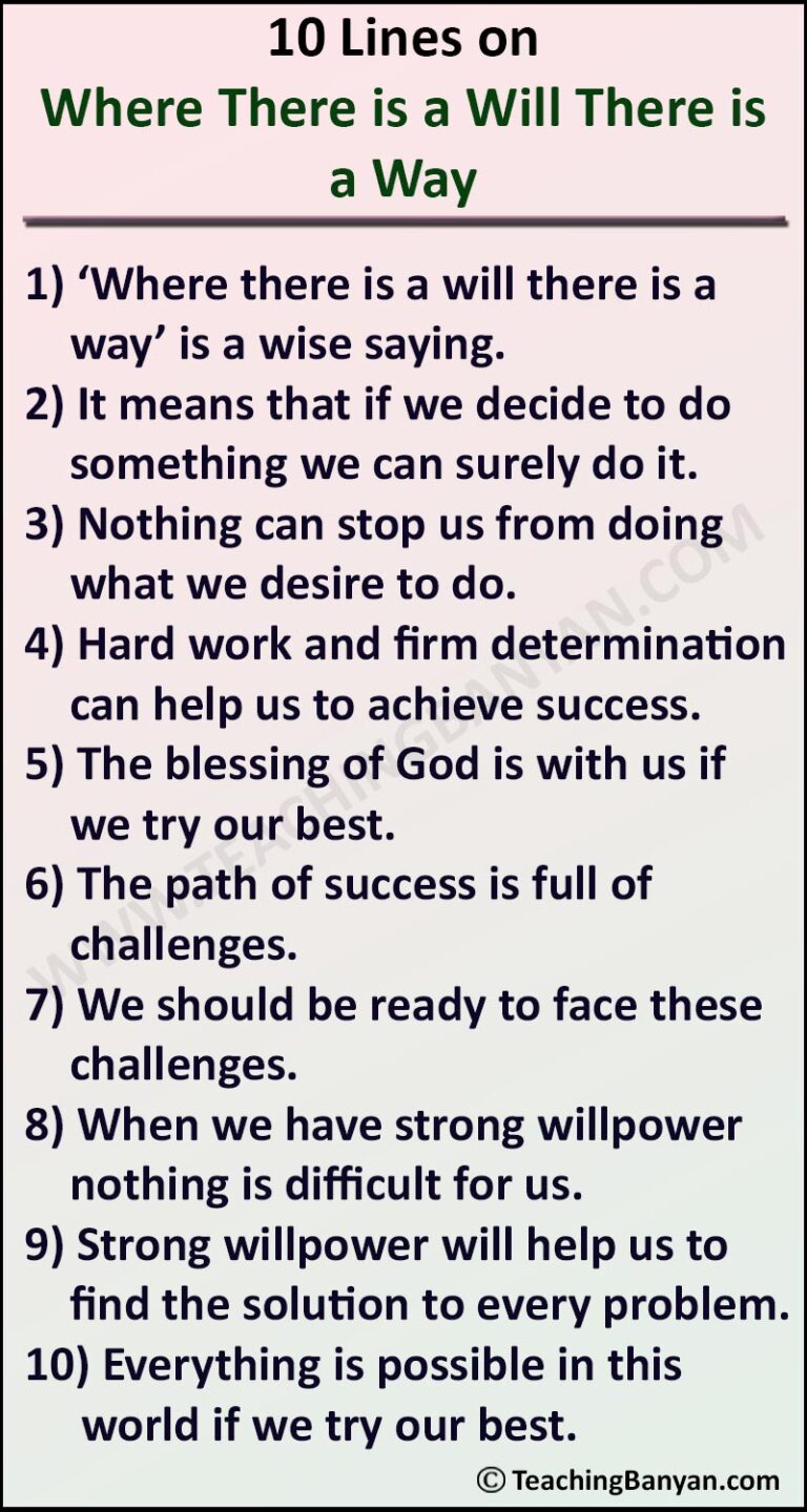 10 Lines on Where There is a Will There is a Way for Students of Class ...
