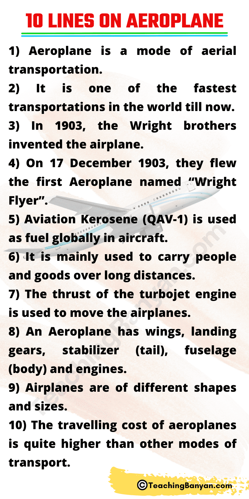 10 Lines On Aeroplane For Children And School Students