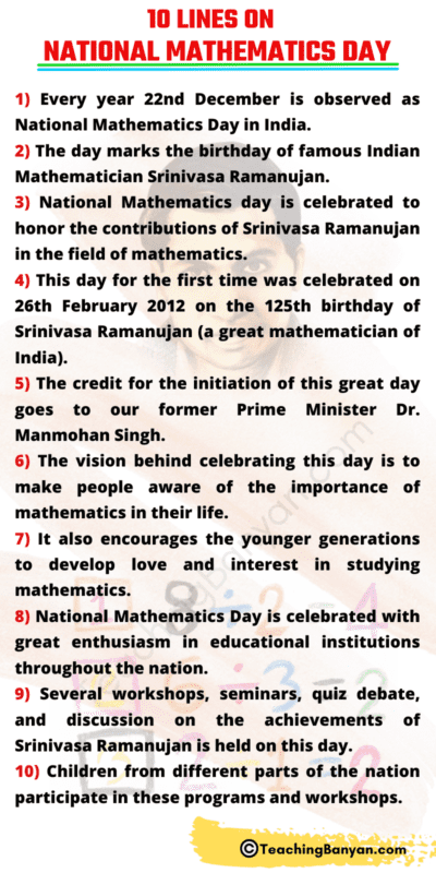 10 Lines on National Mathematics Day for Students